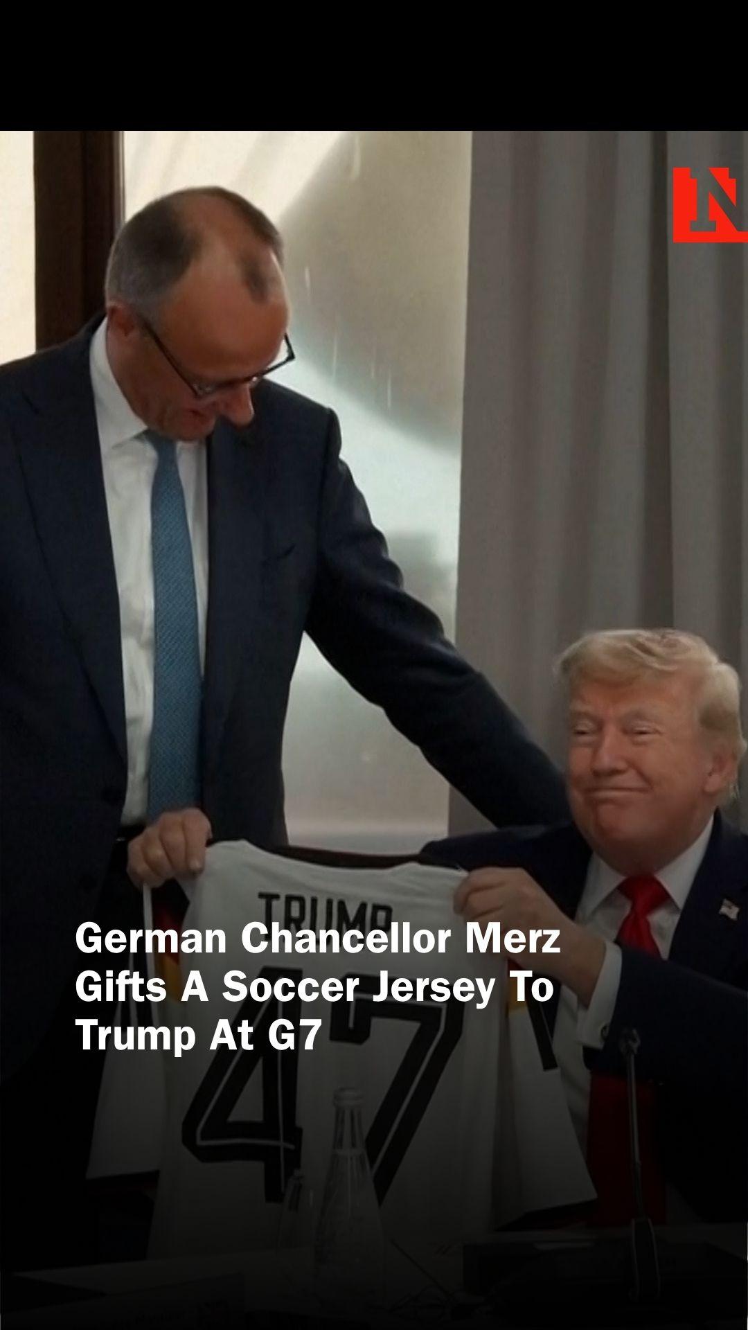 German Chancellor Merz Gifts A Soccer Jersey To Trump At G7 Amid Frosty ...