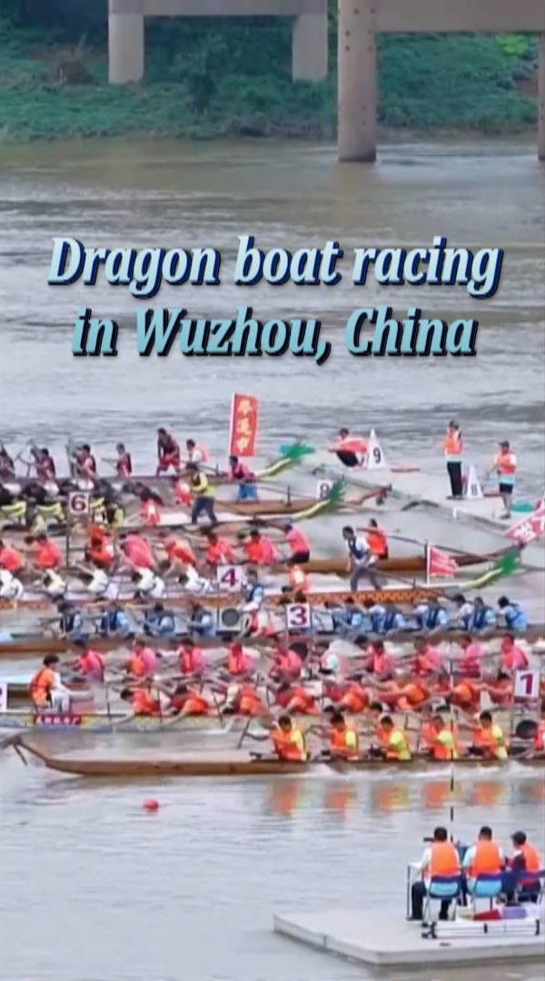 Waterway turns into dragon boat racing arena in Wuzhou, China
