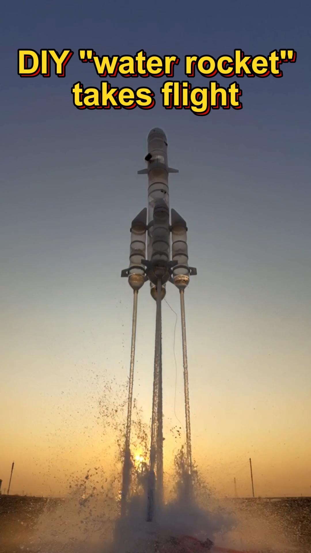 Chinese teacher launches "water rocket" made from plastic bottles