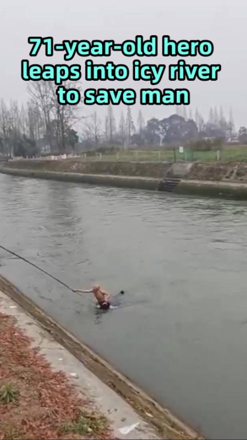 71-year-old hero leaps into icy river to save man