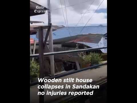 wooden stilt house collapsed in Sandakan